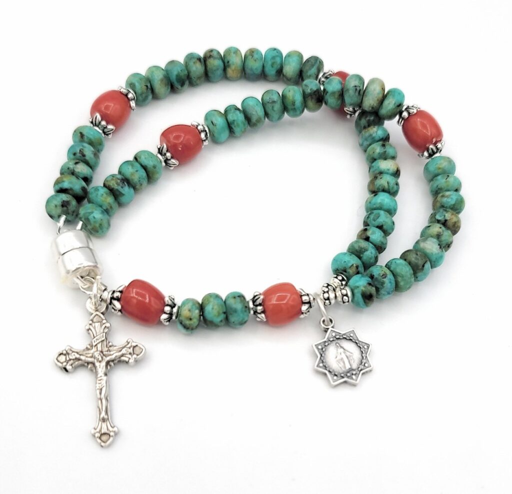 Genuine Turquoise and Coral Wrist Rosary – MG Rosary